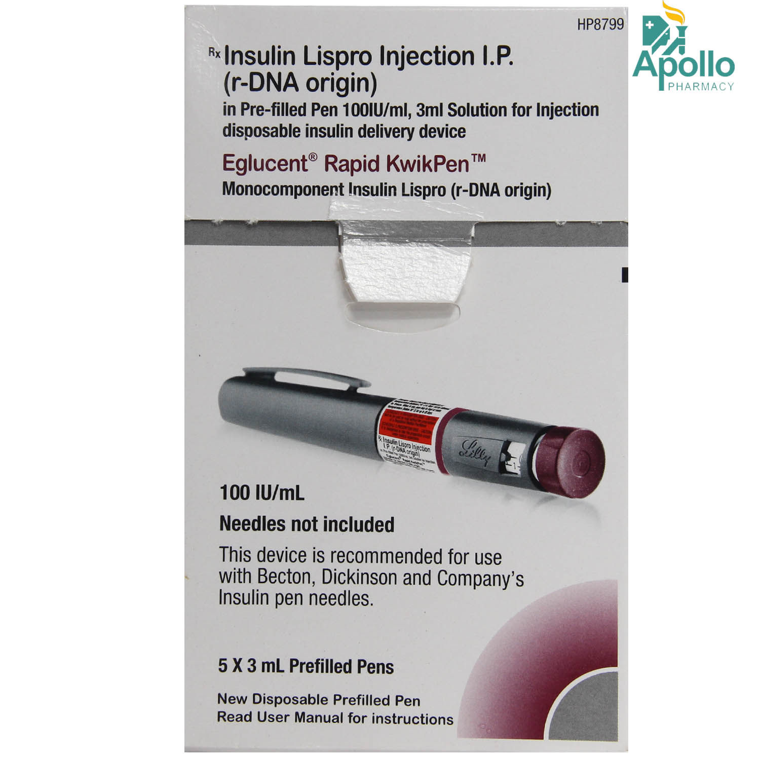 Eglucent Rapid Kwikpen 100IU Injection 3 ml Price, Uses, Side Effects ...