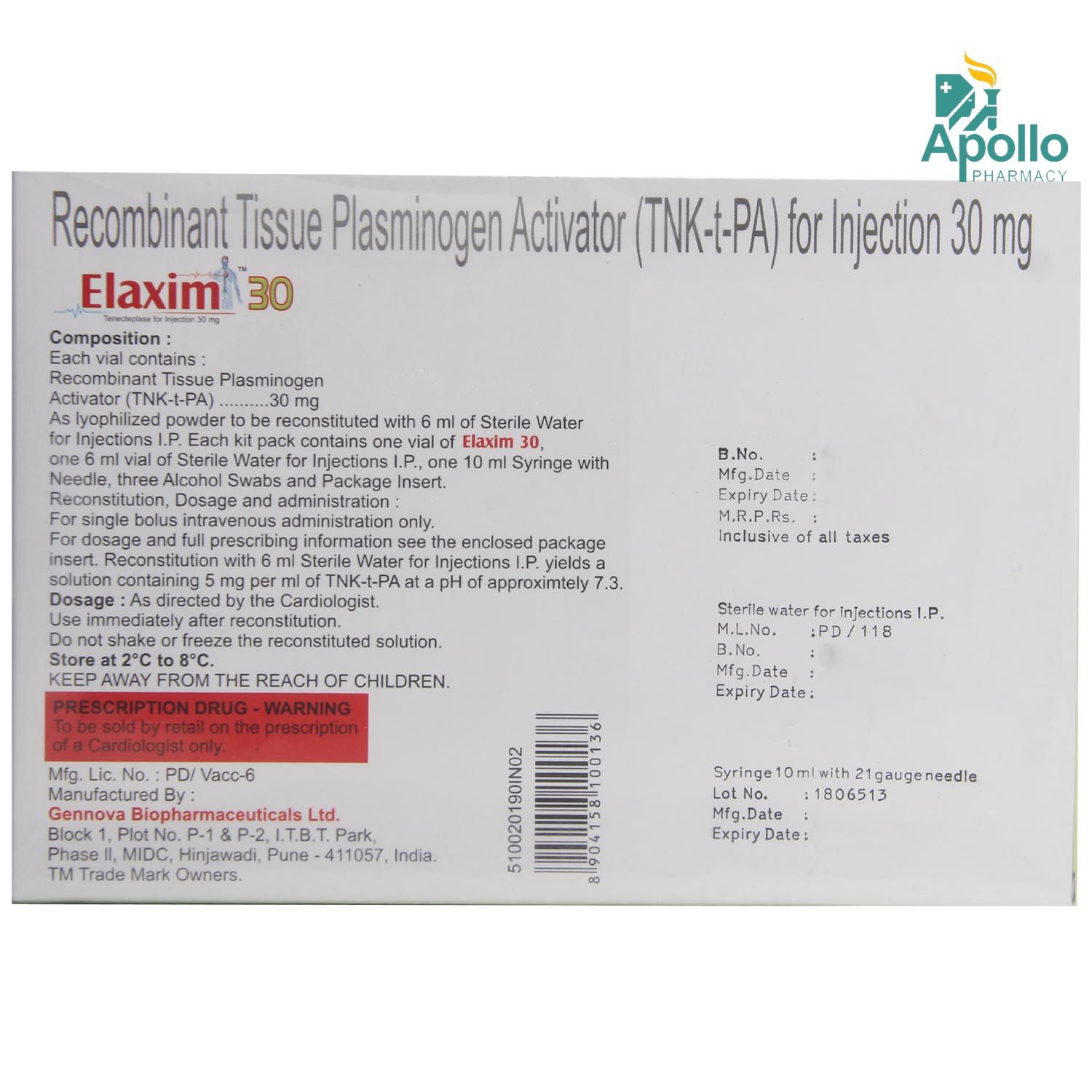 ELAXIM 30MG INJECTION Price, Uses, Side Effects, Composition - Apollo ...