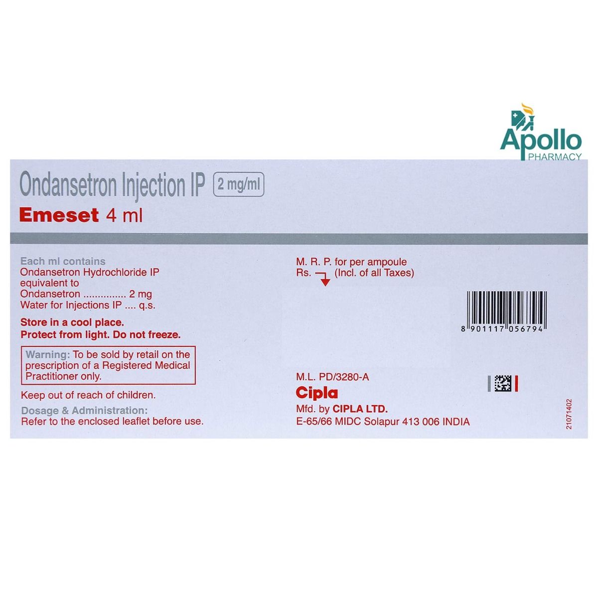Emeset Injection 10X4 ml | Uses, Side Effects, Price | Apollo Pharmacy