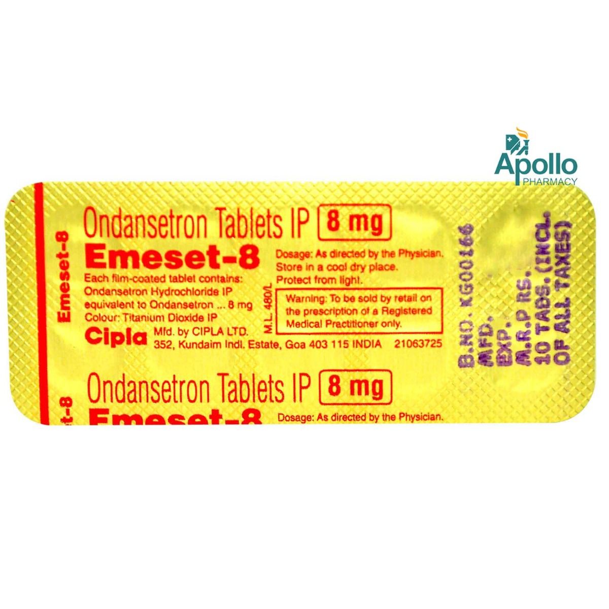 Emeset 8 Tablet | Uses, Side Effects, Price | Apollo Pharmacy