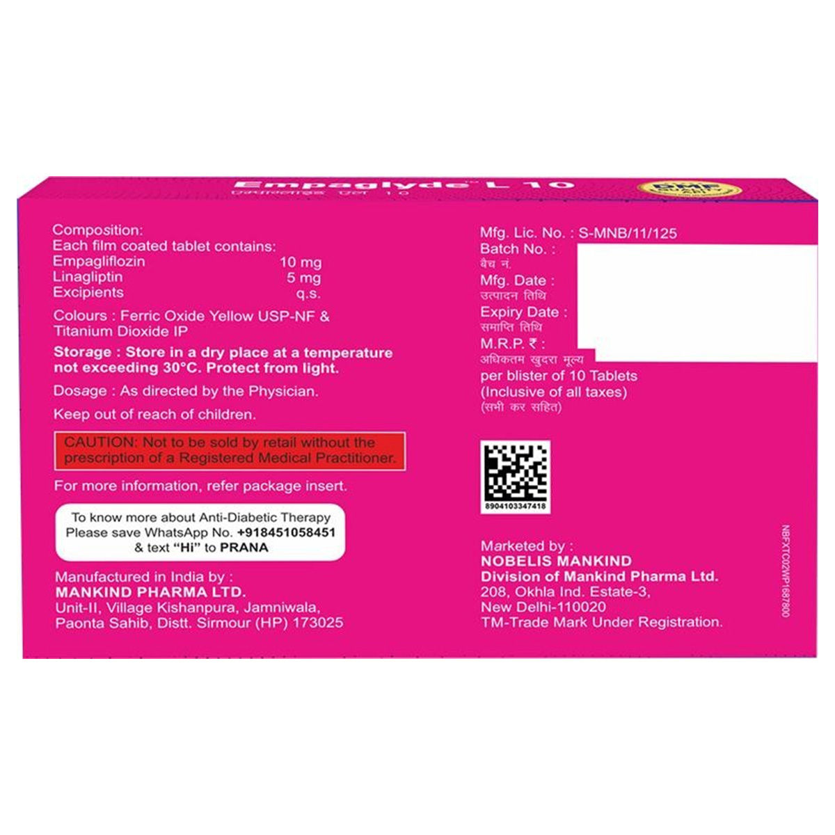 Empaglyde L 10 Tablet 10's | Uses, Side Effects, Price | Apollo Pharmacy
