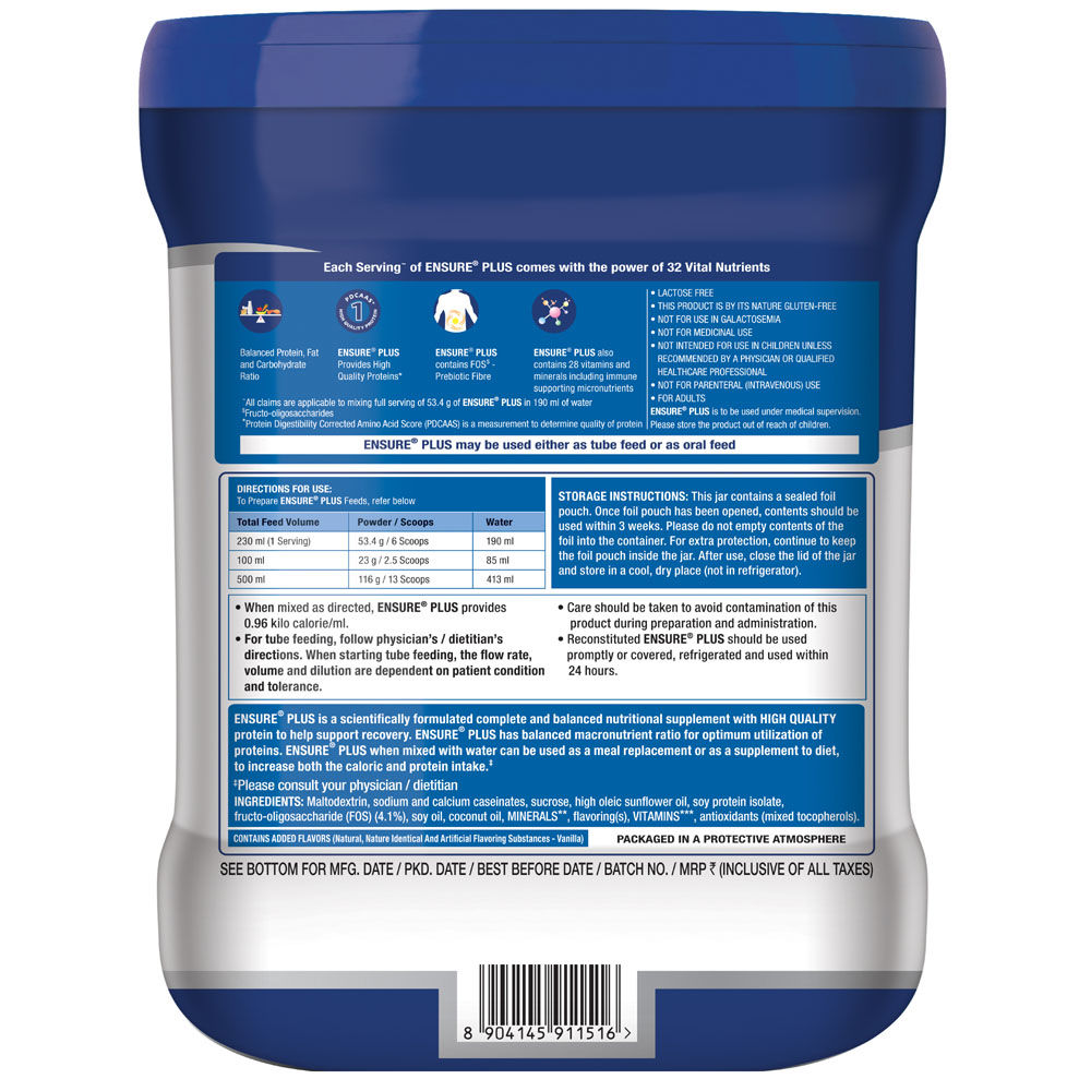 Ensure Plus Complete, Balanced Nutrition Drink Vanilla Flavour Powder ...