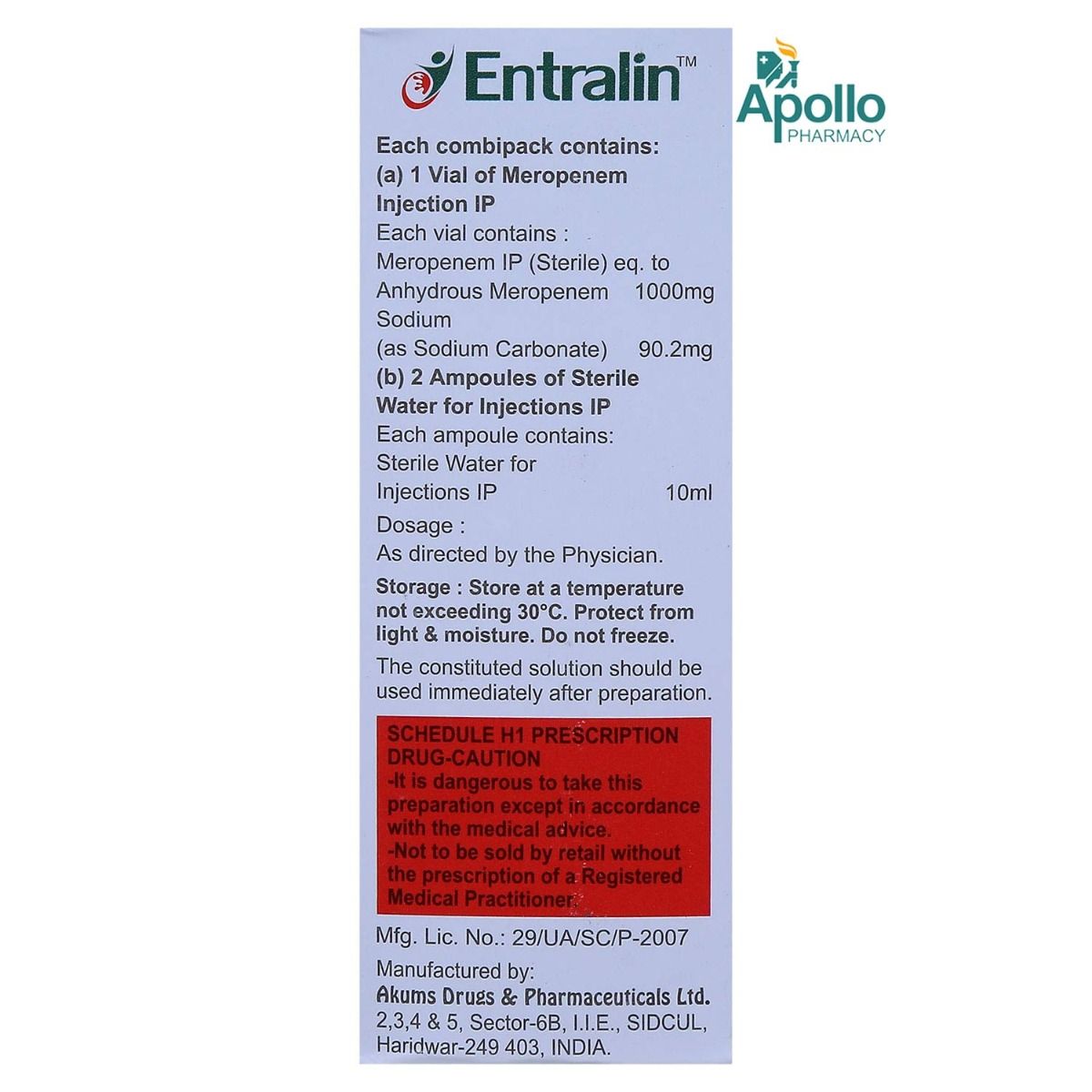 Entralin 1g Vial Price, Uses, Side Effects, Composition - Apollo Pharmacy