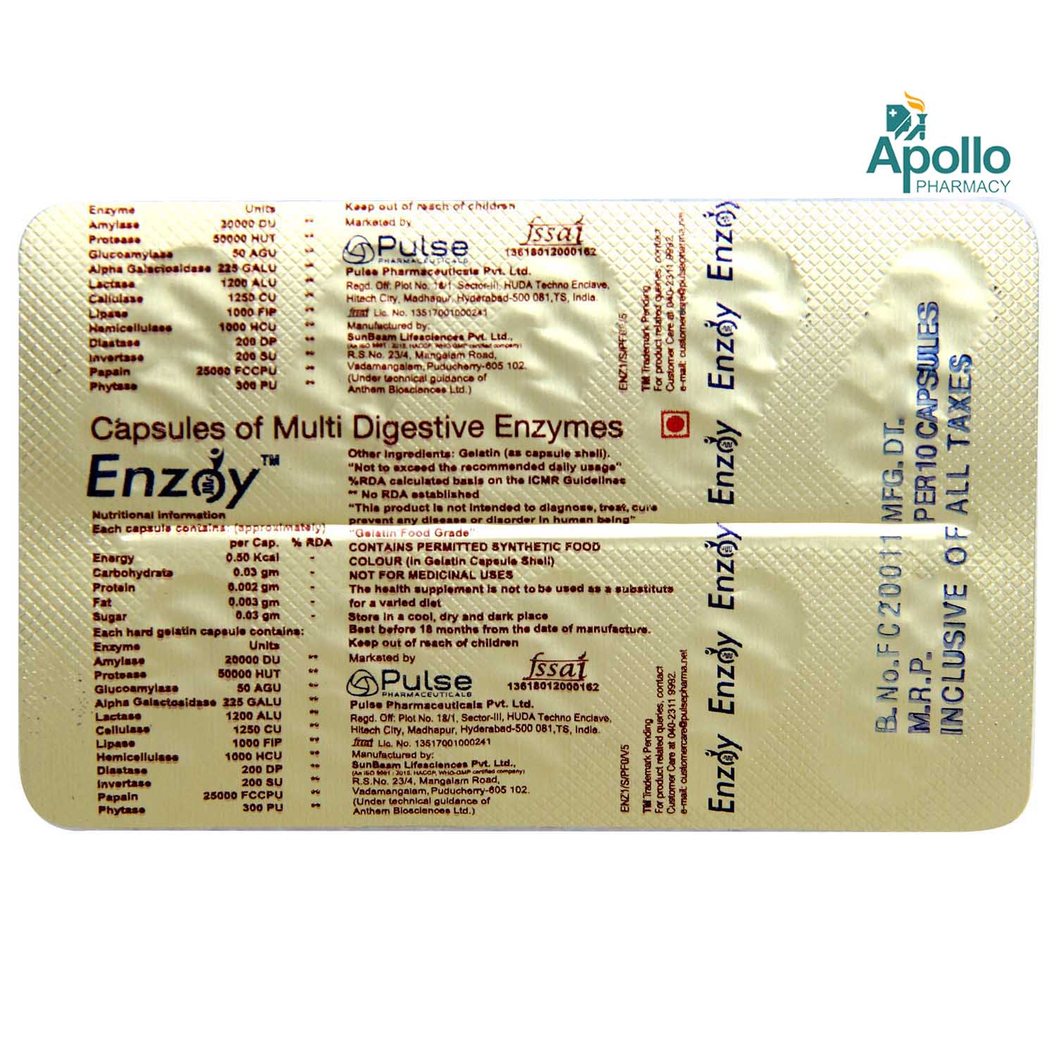 Enzoy Capsule 10's Price, Uses, Side Effects, Composition - Apollo Pharmacy