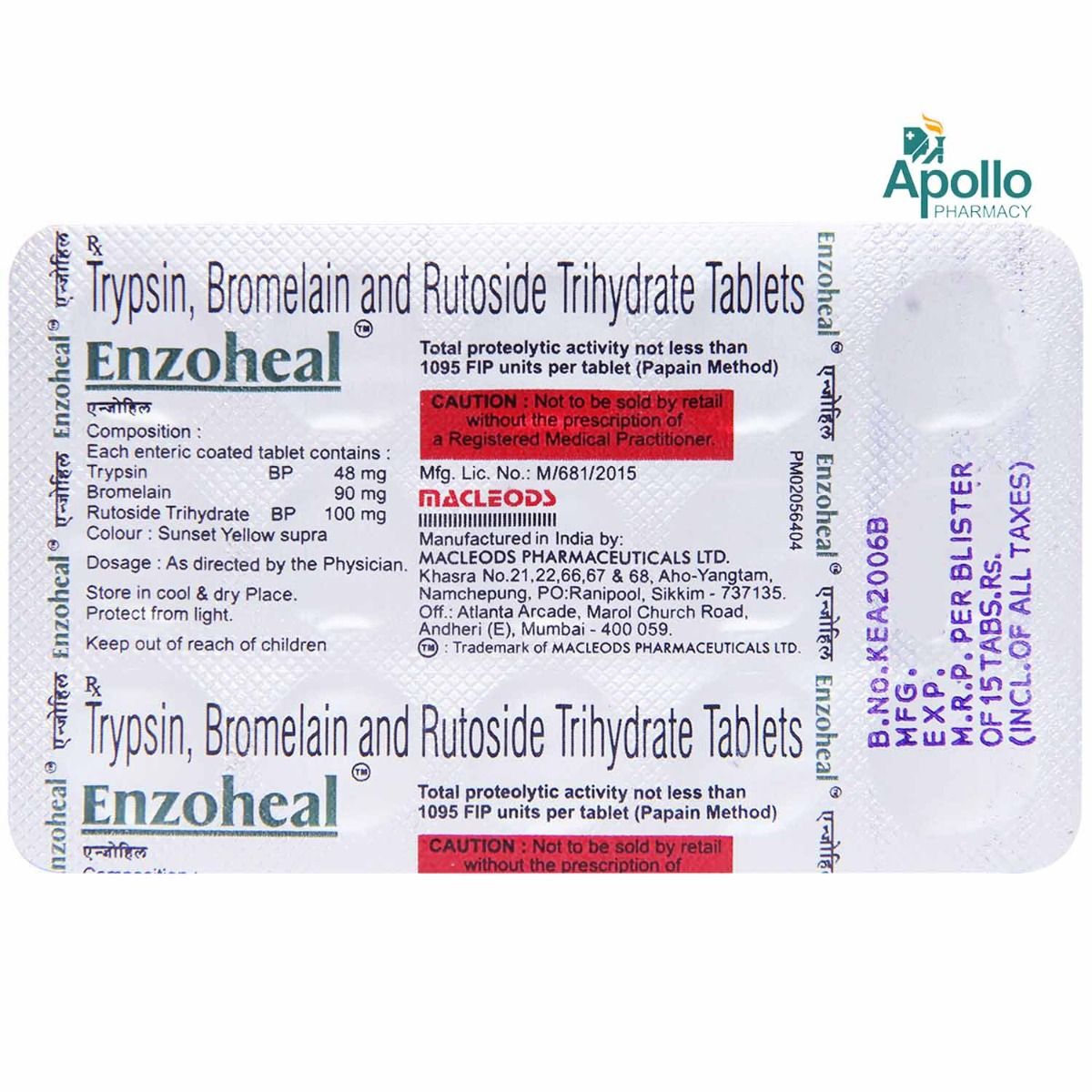 Enzoheal Tablet 15's Price, Uses, Side Effects, Composition - Apollo ...