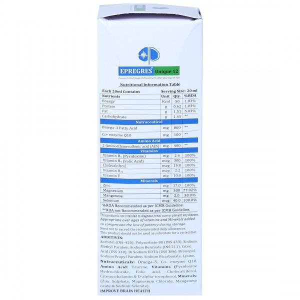 Epregres Unique 12 Sugar Free Liquid 200 ml Price, Uses, Side Effects ...