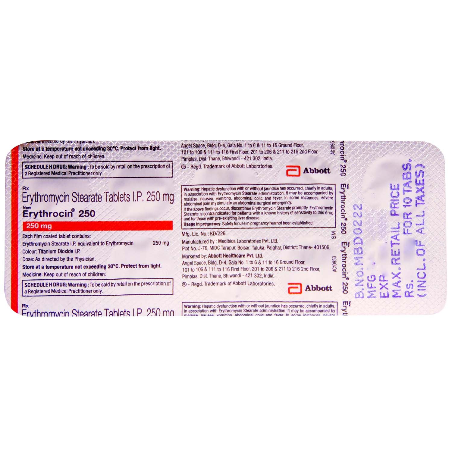 Erythrocin 250 Tablet 10's Price, Uses, Side Effects, Composition ...