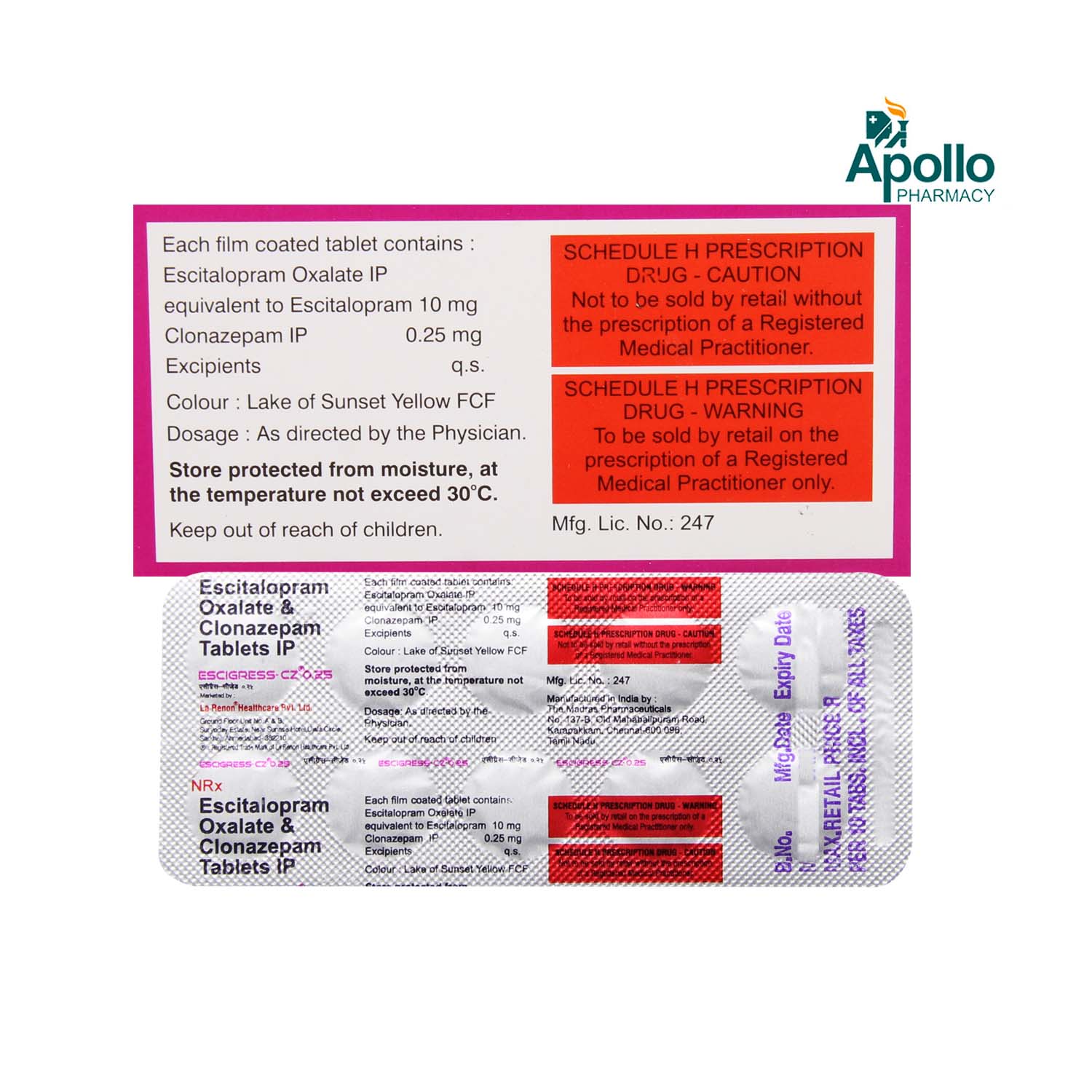 Escigress CZ 0.25 mg Tablet 10's Price, Uses, Side Effects, Composition ...