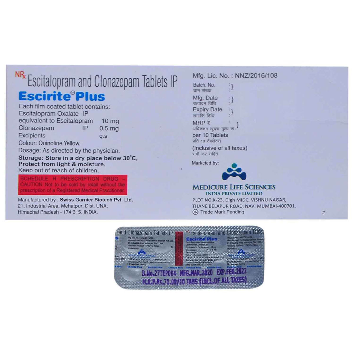 ESCIRITE PLUS TABLET 10'S Price, Uses, Side Effects, Composition ...