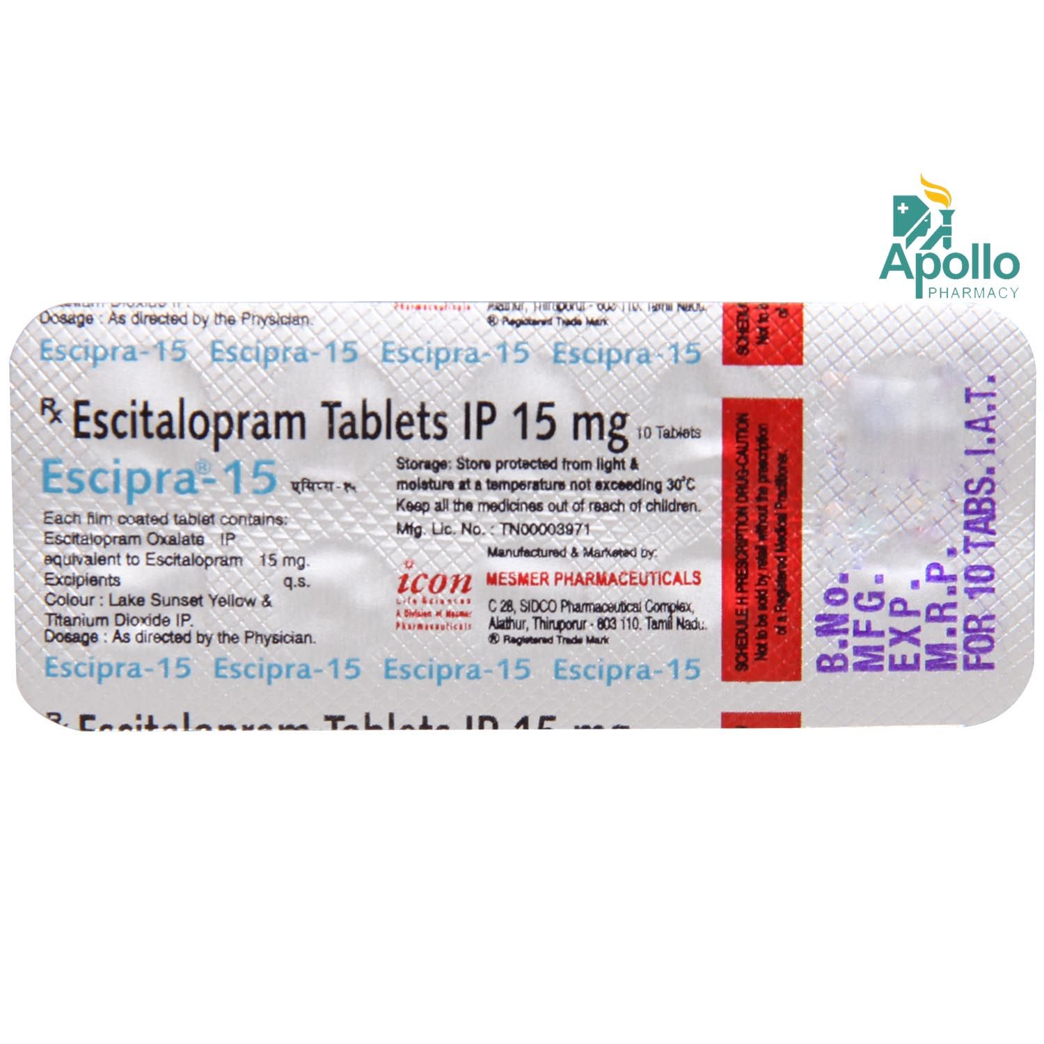ESCIPRA 15MG TABLET 10'S Price, Uses, Side Effects, Composition ...