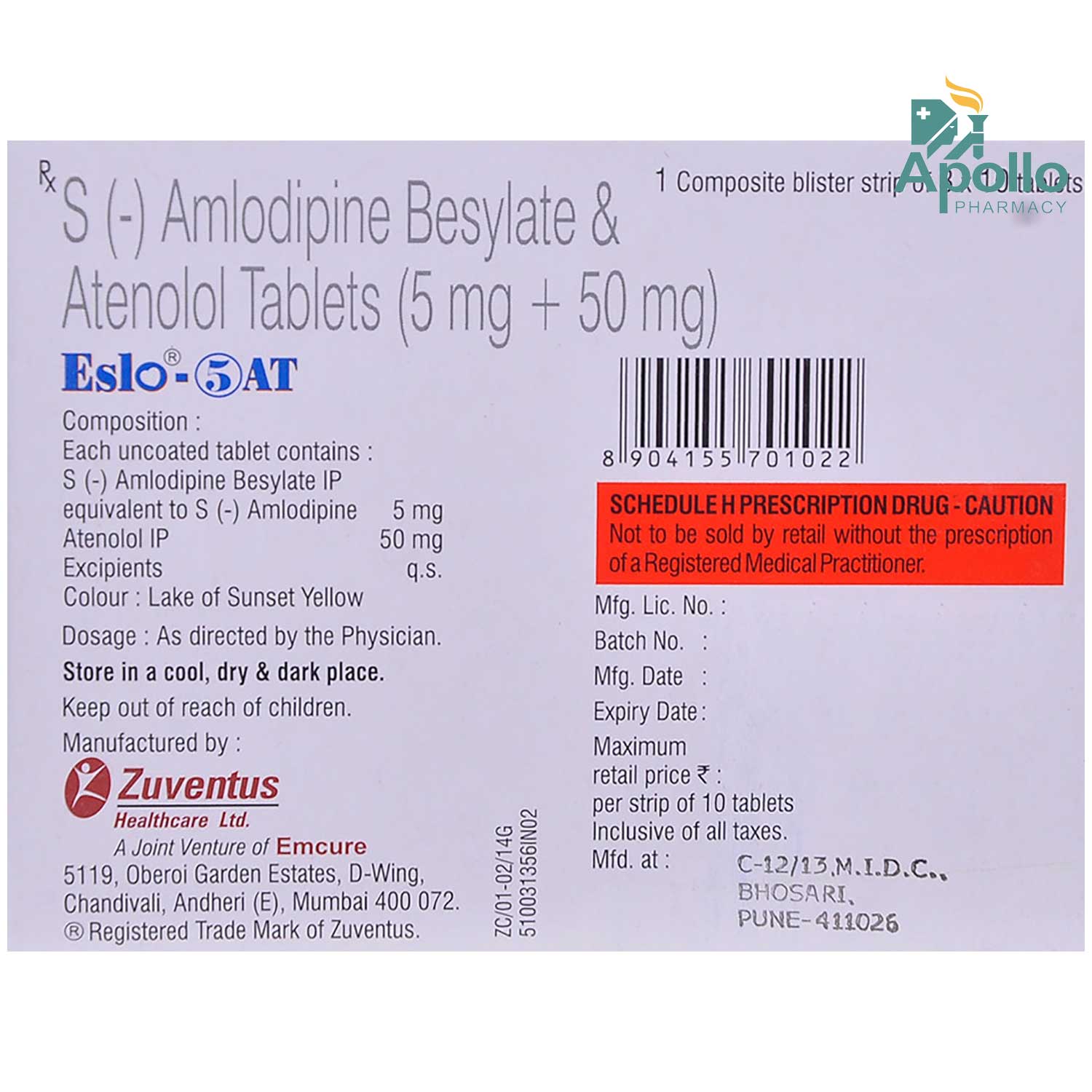 Eslo-5 AT Tablet | Uses, Side Effects, Price | Apollo Pharmacy