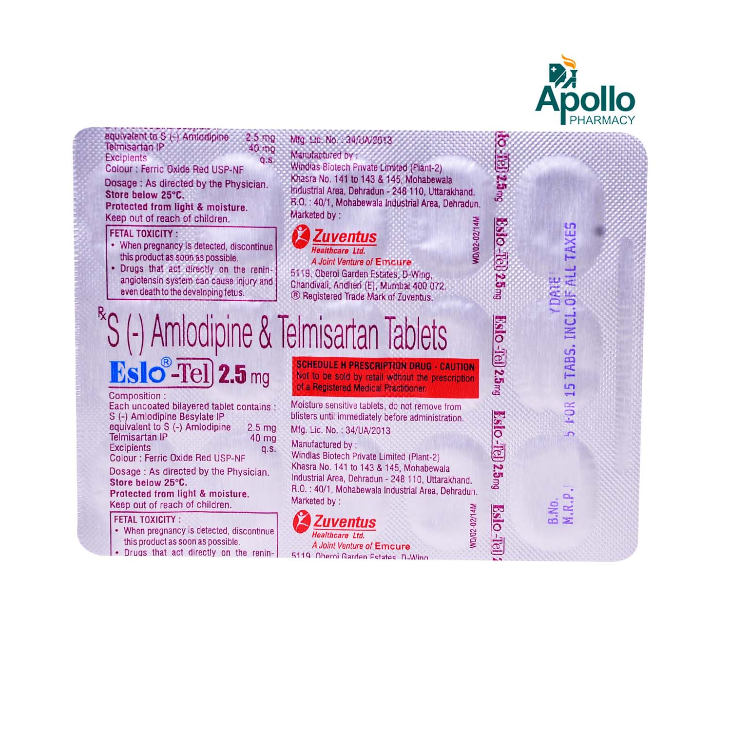 Eslo-Tel 2.5 mg Tablet 15's Price, Uses, Side Effects, Composition ...