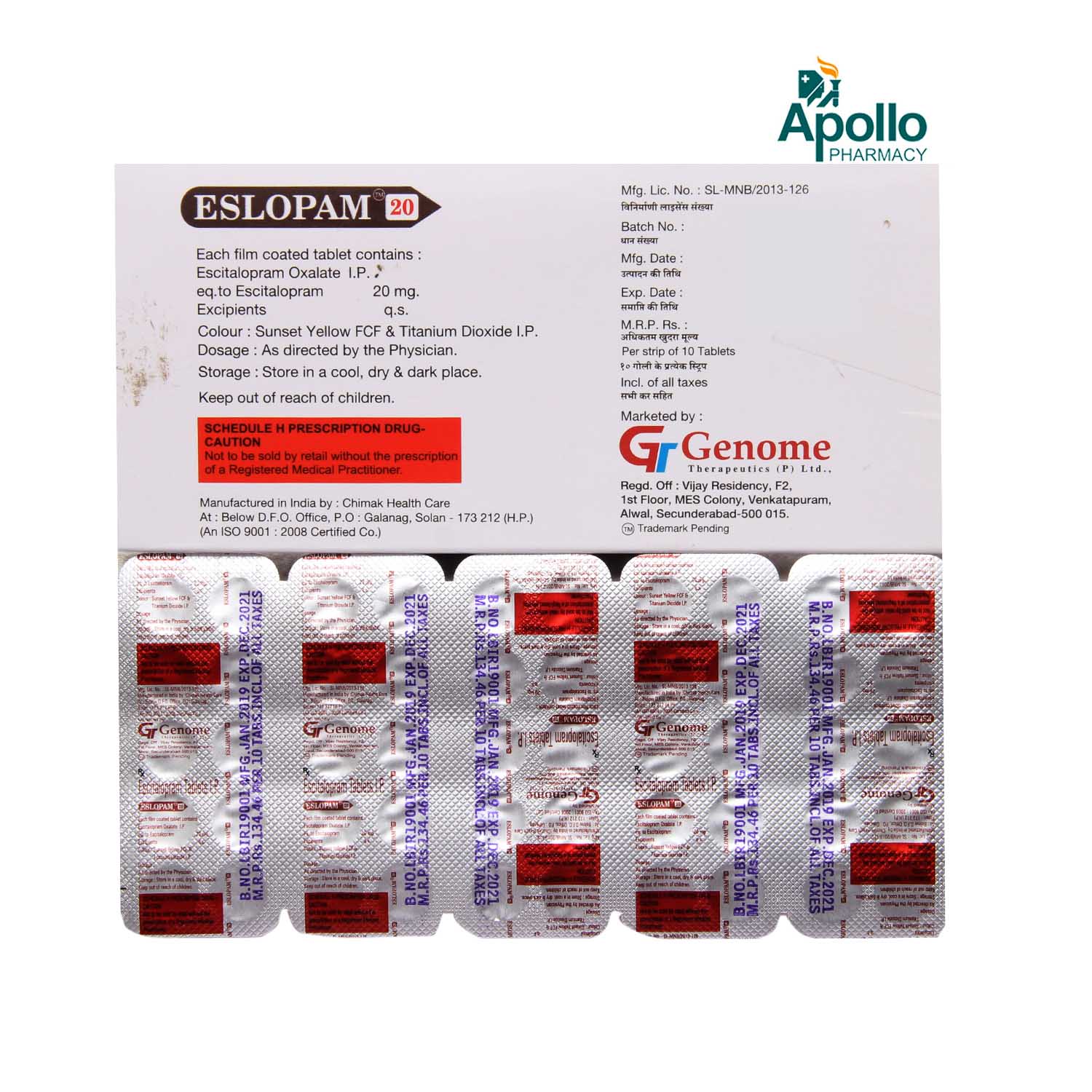 Eslopam 20 Tablet 10's Price, Uses, Side Effects, Composition - Apollo ...