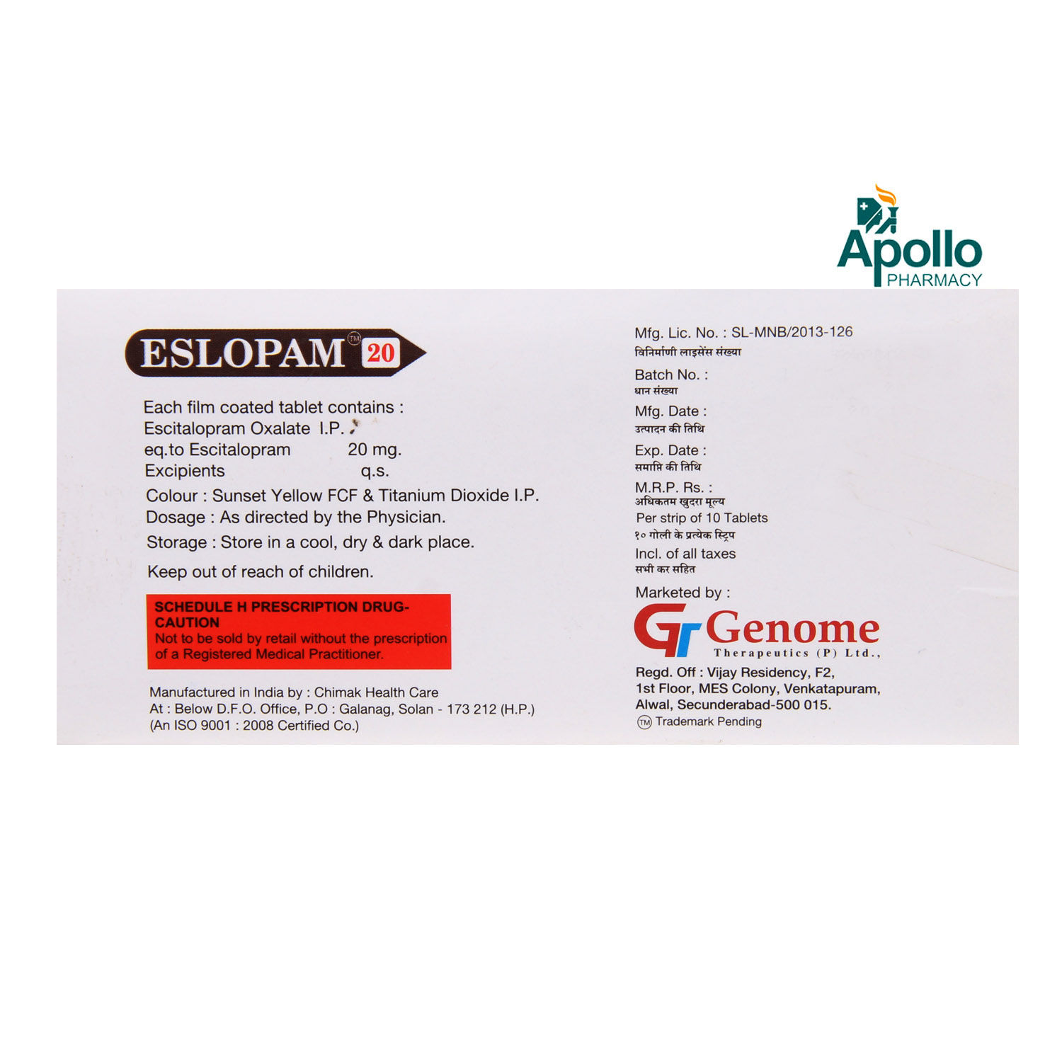 Eslopam 20 Tablet 10's Price, Uses, Side Effects, Composition - Apollo ...
