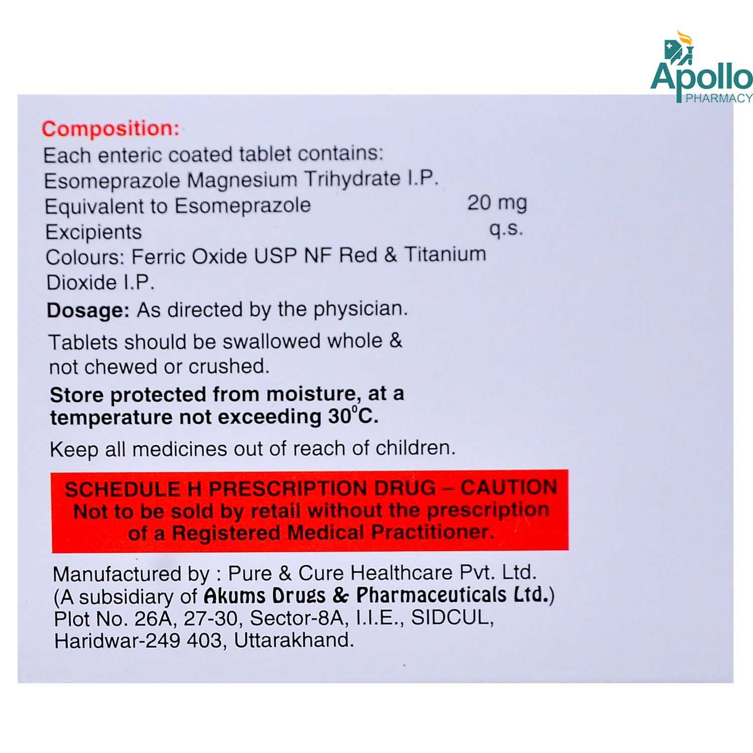 Esoz 20 mg Tablet | Uses, Side Effects, Price | Apollo Pharmacy