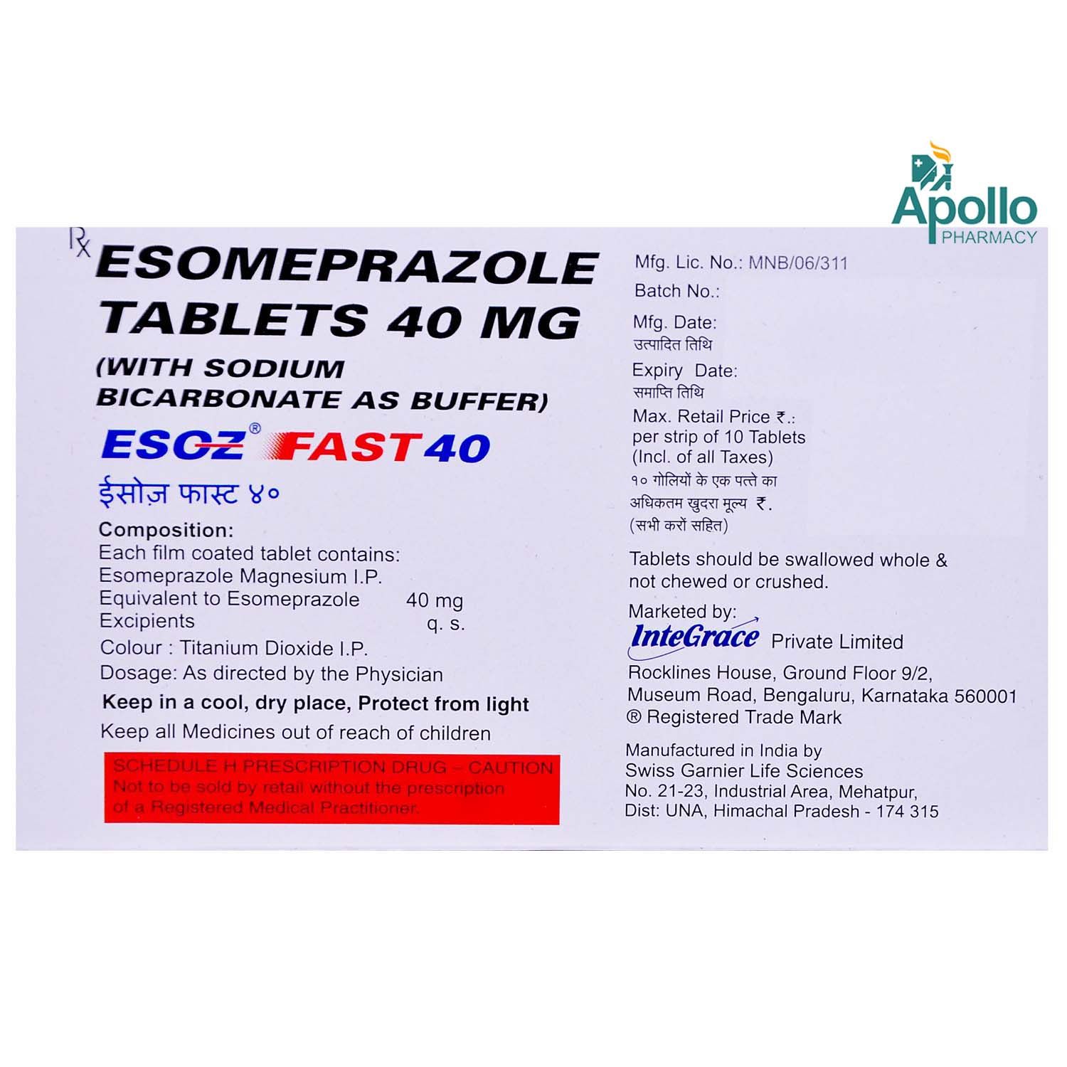 Esoz Fast 40 Tablet 10's Price, Uses, Side Effects, Composition ...