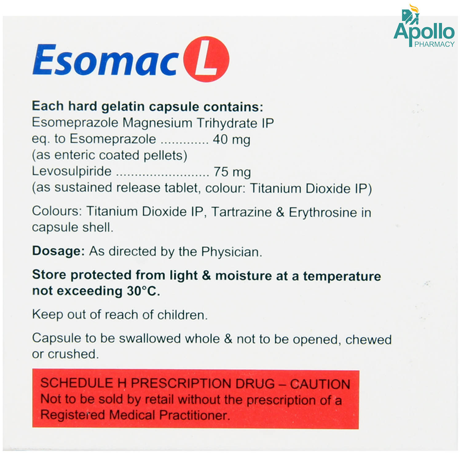 Esomac L Capsule 10's Price, Uses, Side Effects, Composition - Apollo ...