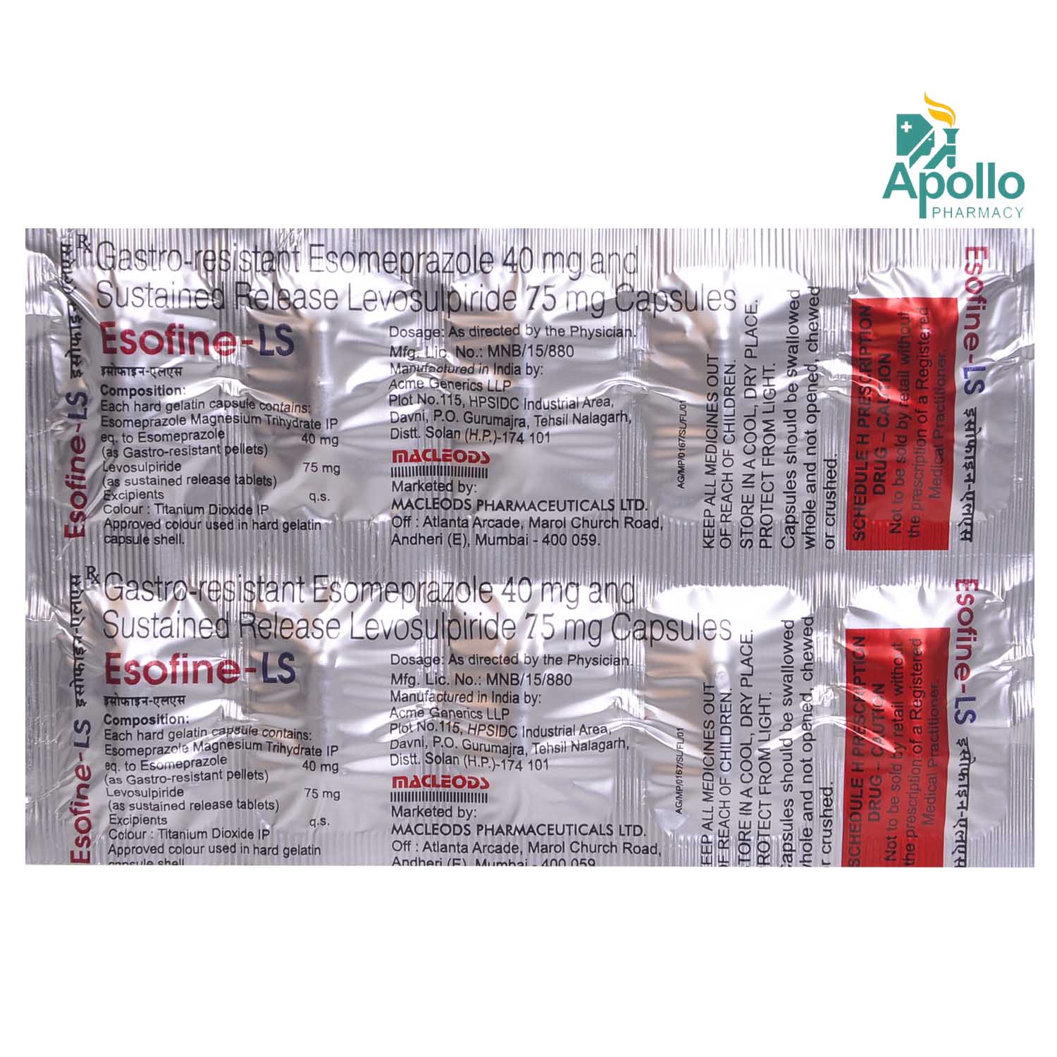 Esofine-LS Capsule 10's Price, Uses, Side Effects, Composition - Apollo ...