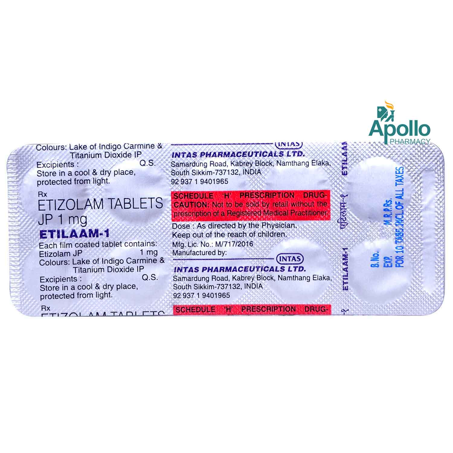 Etilaam 1 mg Tablet | Uses, Side Effects, Price | Apollo Pharmacy