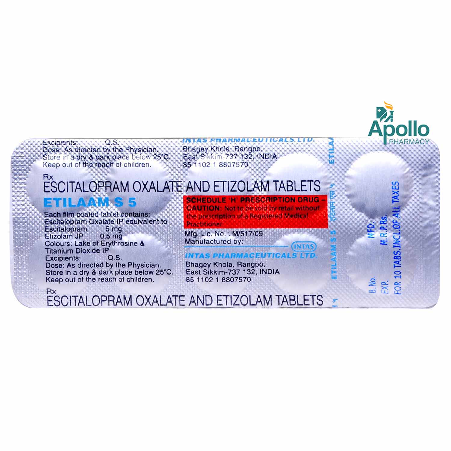 Etilaam S 5 Tablet 10's Price, Uses, Side Effects, Composition - Apollo ...