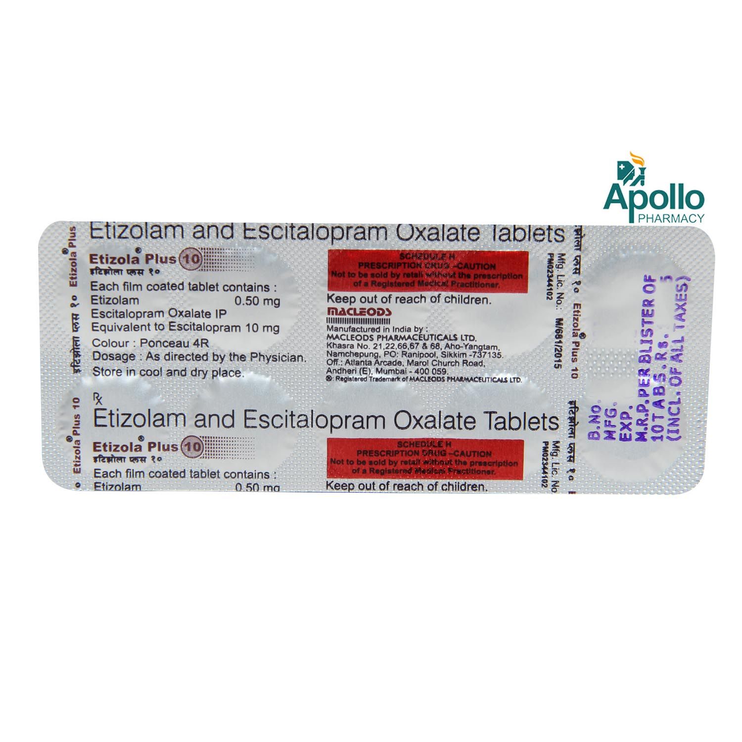 Etizola Plus 10 Tablet 10's Price, Uses, Side Effects, Composition ...