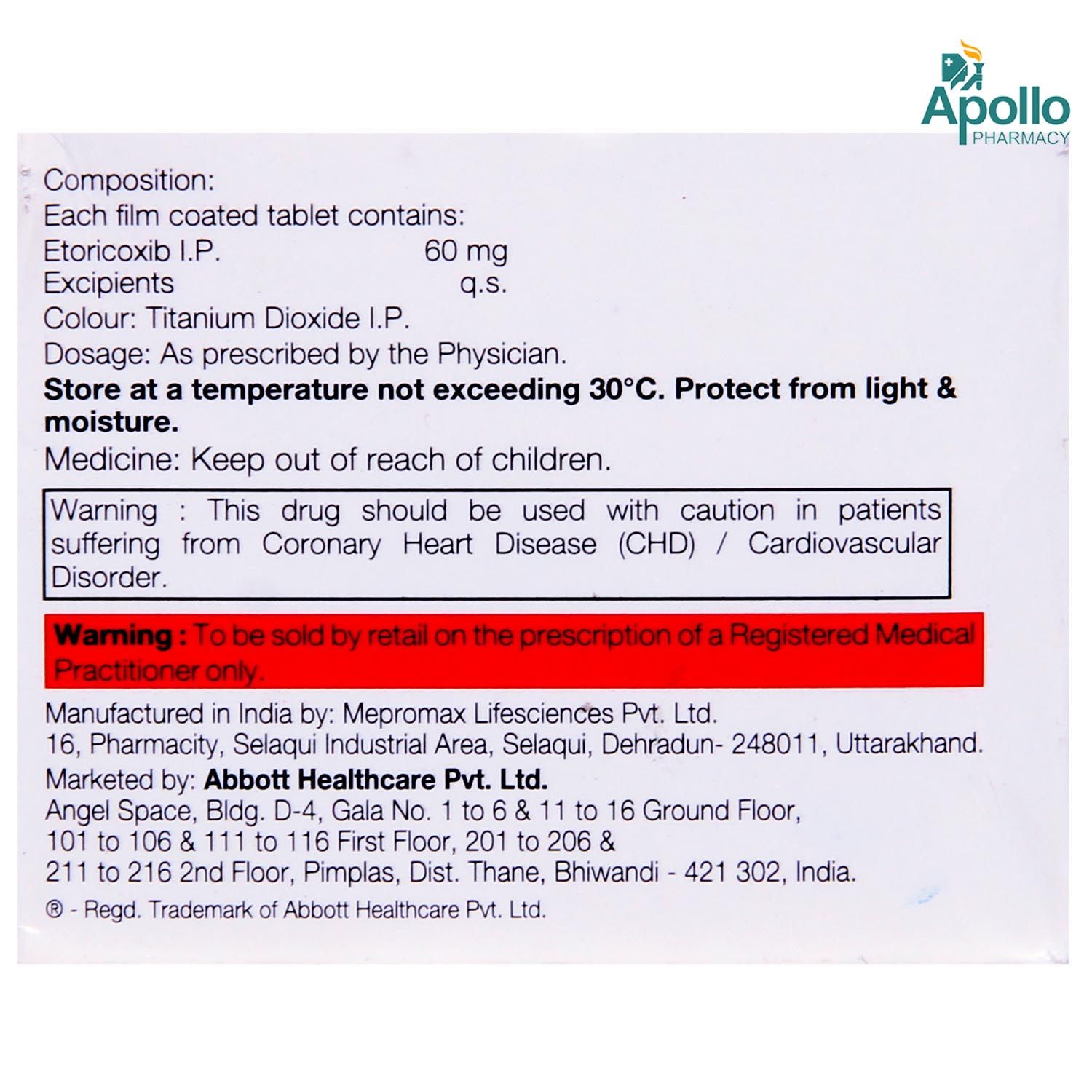 Etody 60 Tablet 10's Price, Uses, Side Effects, Composition - Apollo ...