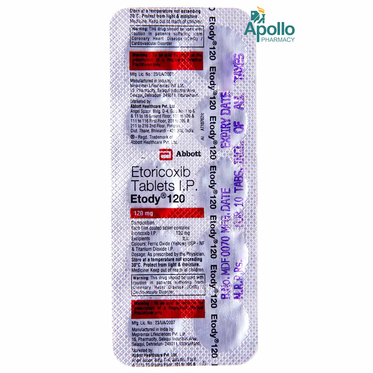 Etody 120 mg Tablet 10's Price, Uses, Side Effects, Composition ...