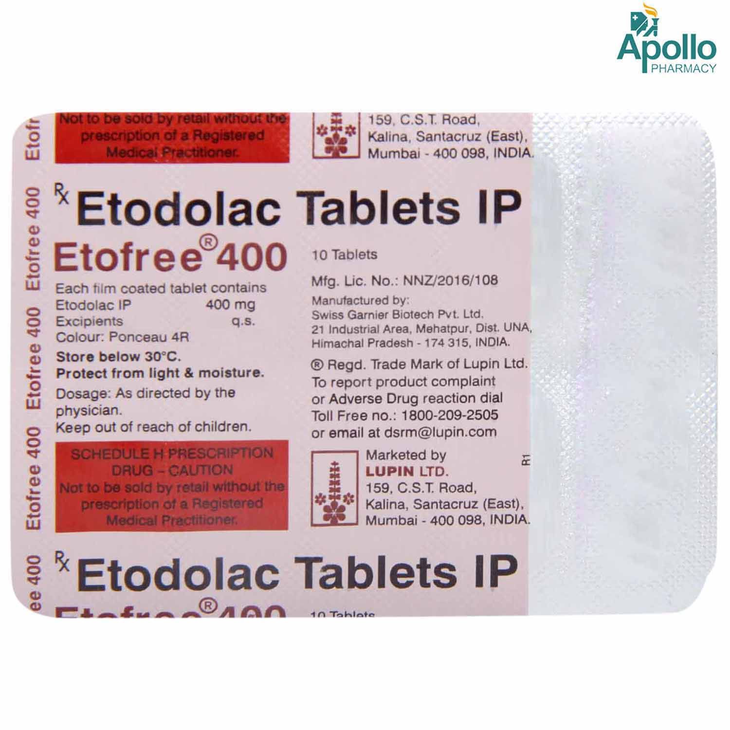 Etofree 400 Tablet | Uses, Side Effects, Price | Apollo Pharmacy