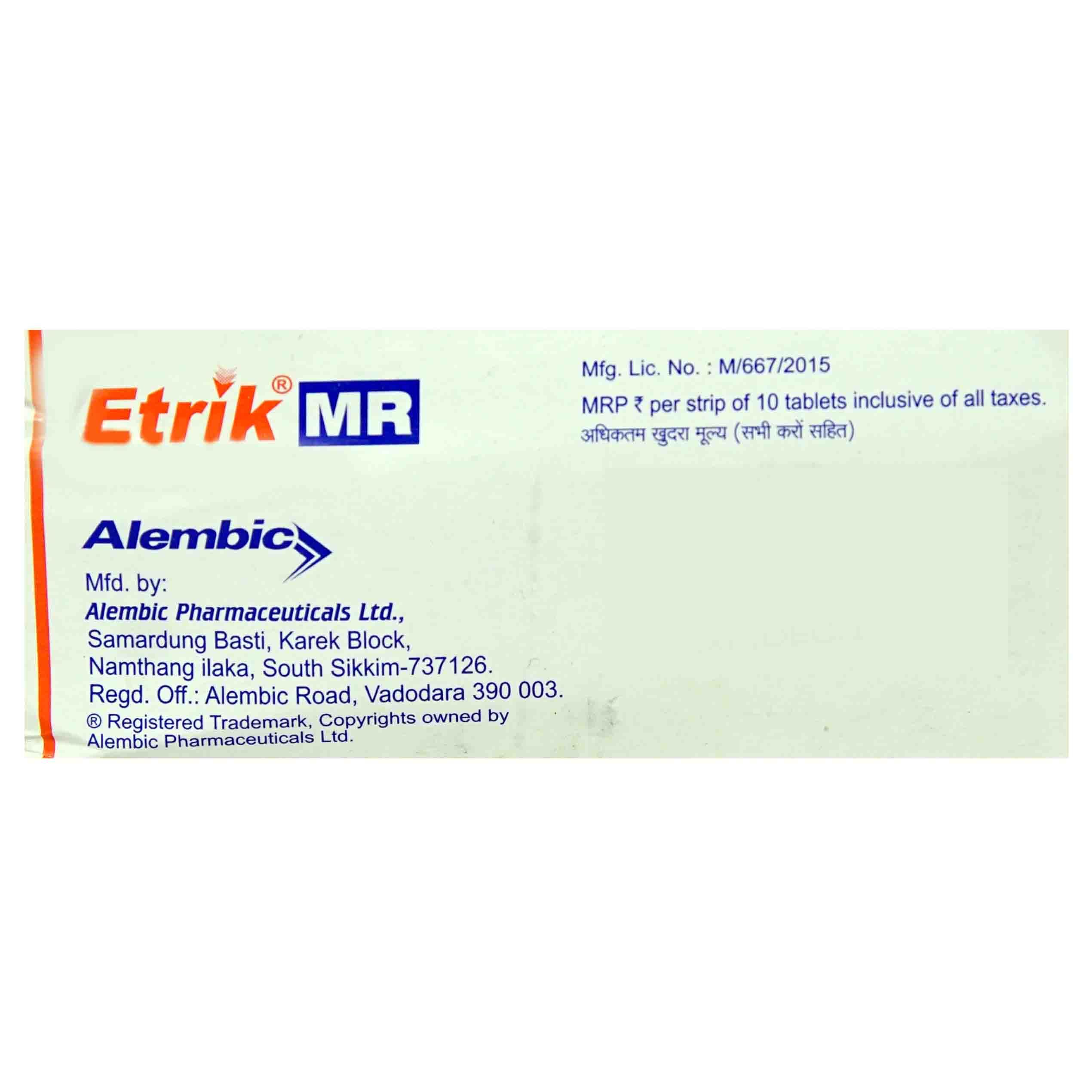 Etrik MR Tablet | Uses, Side Effects, Price | Apollo Pharmacy