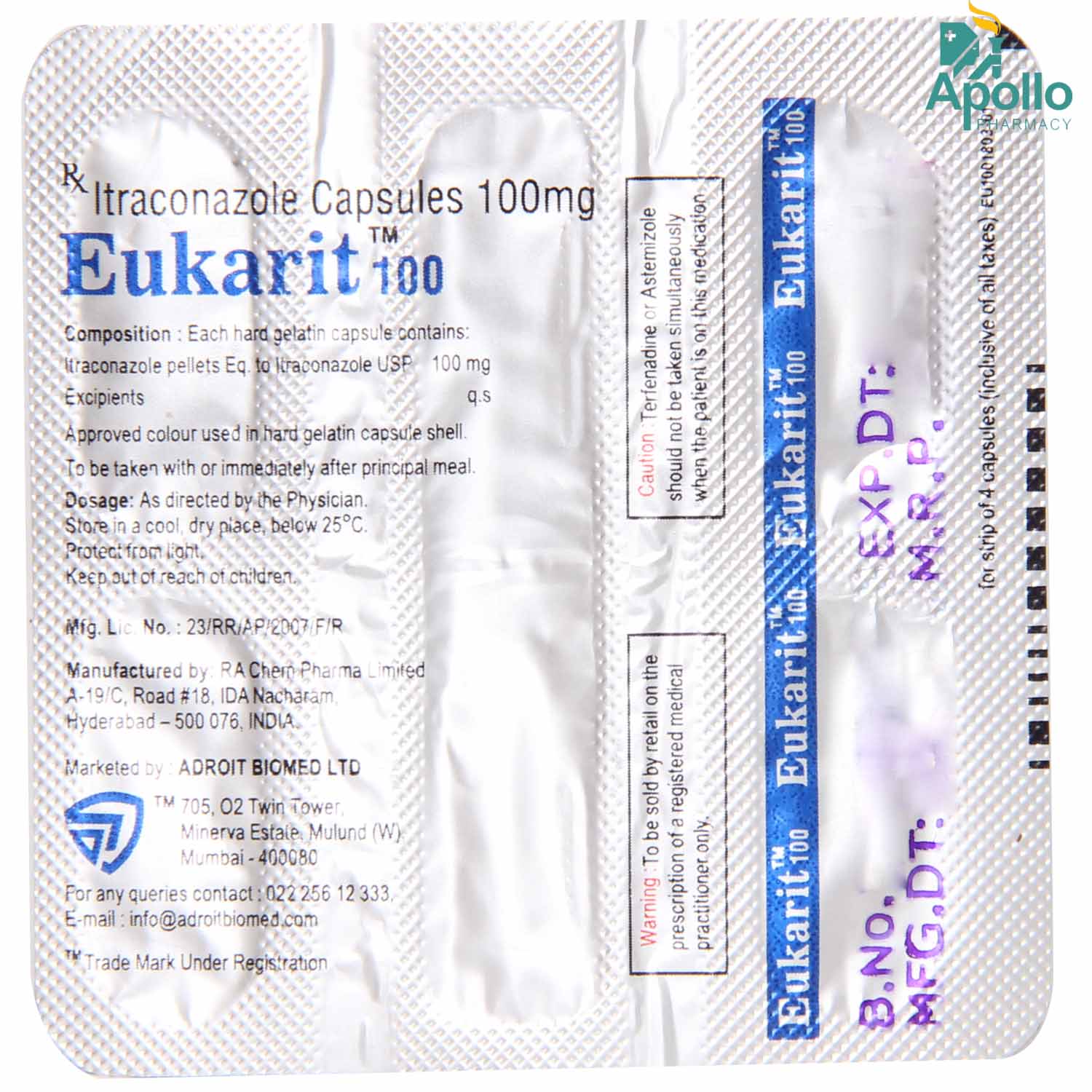 Eukarit 100 Capsule 4's Price, Uses, Side Effects, Composition - Apollo ...