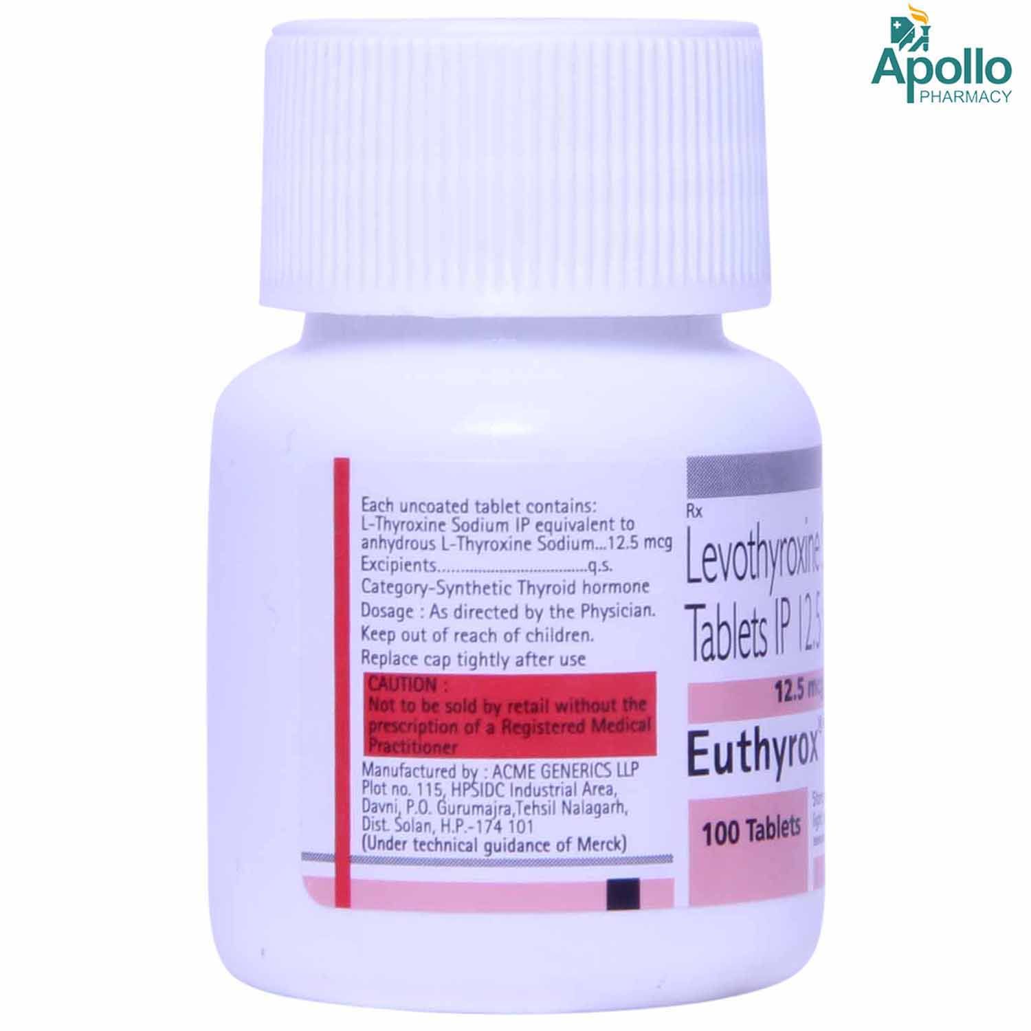 Euthyrox 12.5 Tablet 100's Price, Uses, Side Effects, Composition ...