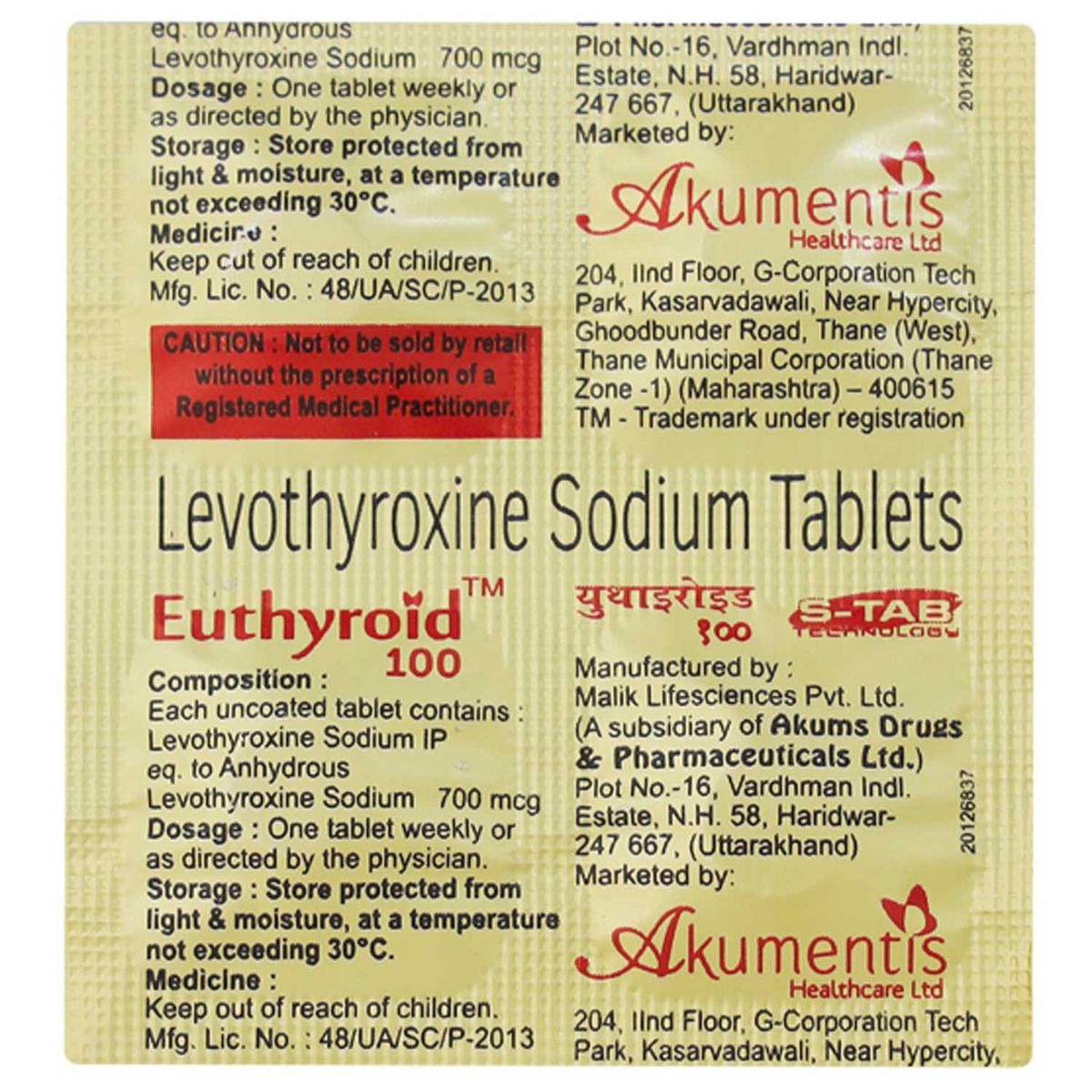 Euthyroid 100 Tablet 4's Price, Uses, Side Effects, Composition ...