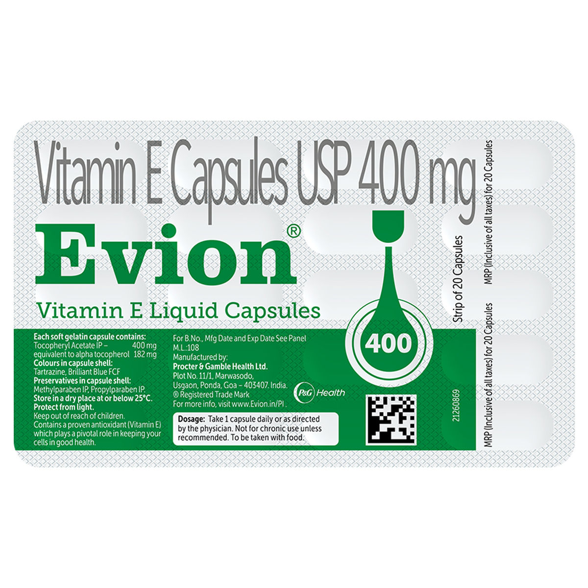 Evion 400 Capsule 20's యొక్క ఉపయోగాలు, ప్రయోజనాలు మరియు ధరను ...