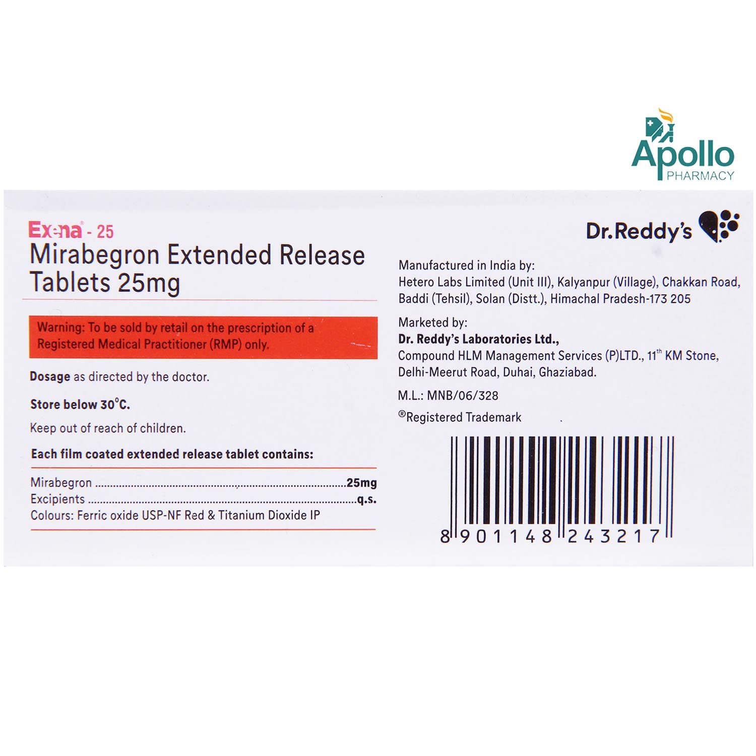 Exena-25 Tablet 10's Price, Uses, Side Effects, Composition - Apollo ...