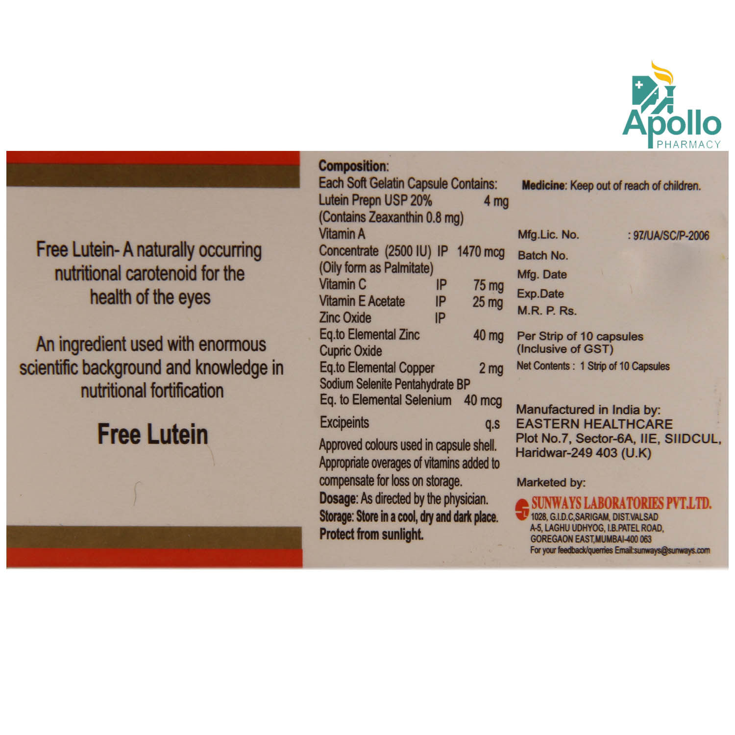 Eye Vital Lx Capsule 10's Price, Uses, Side Effects, Composition ...
