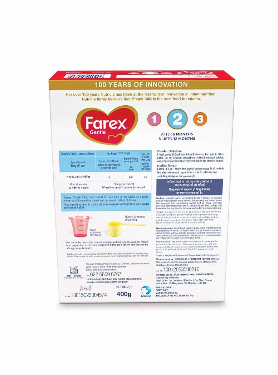 Farex Gentle Follow-Up Formula Stage 2 Powder for 6 to 12 Months, 400 ...