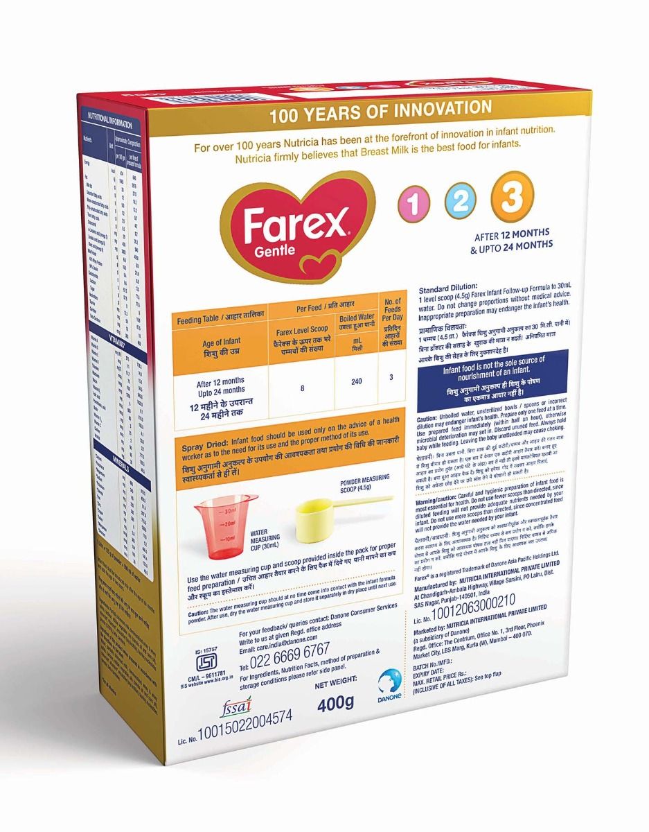 Farex Gentle Follow-Up Formula Stage 3 Powder for 12 to 24 Months, 400 ...