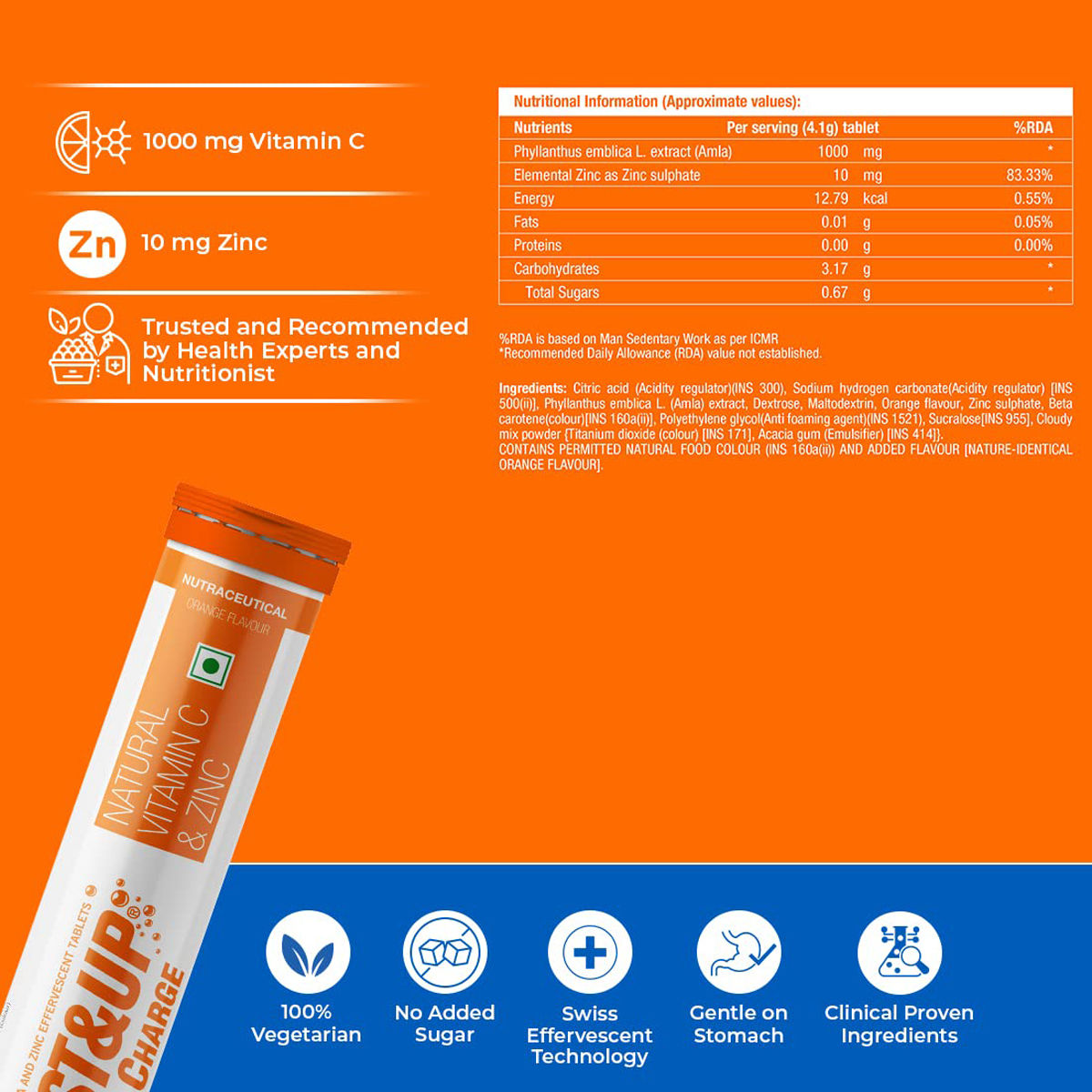 Fast&Up Charge Natural Vitamin C & Zinc Orange Flavour, 20 Effervescent Tablets Price, Uses ...