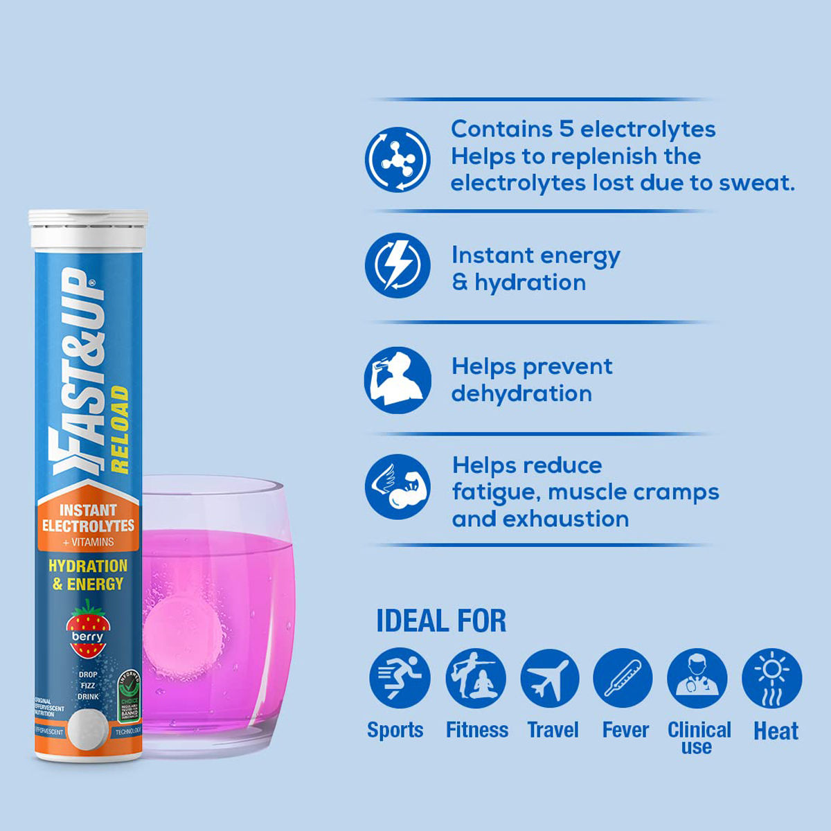 Fast&Up Reload Instant Electrolytes Berry Flavour, 20 Effervescent ...