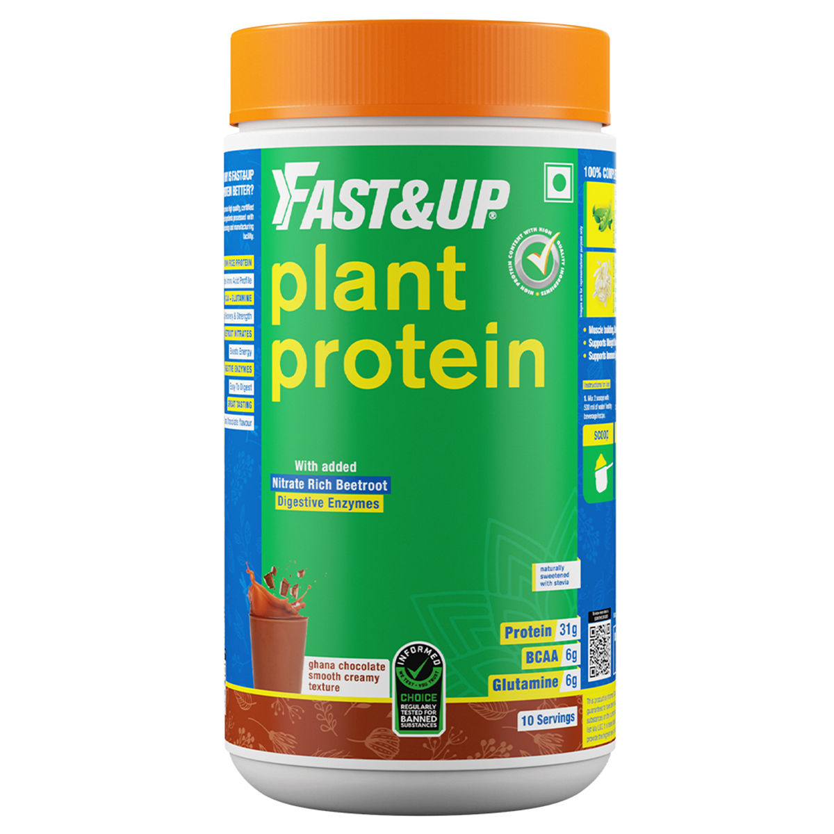 Buy Fast&Up Plant Protein Isolate Chocolate Flavour Powder, 470 gm | 19 ...