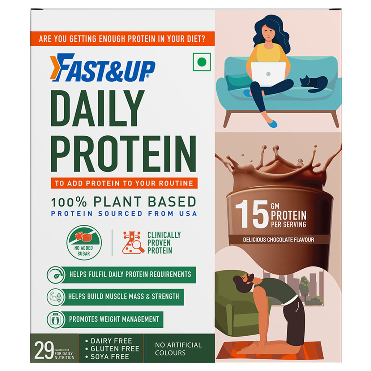 Buy Fast&Up Daily Protein Delicious Chocolate Flavour Powder, 150 gm ...