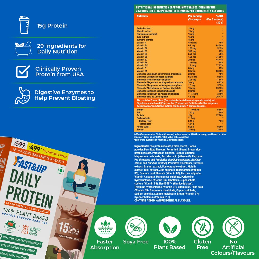 Fast&Up Daily Protein Delicious Chocolate Flavour Powder, 150 gm Price ...