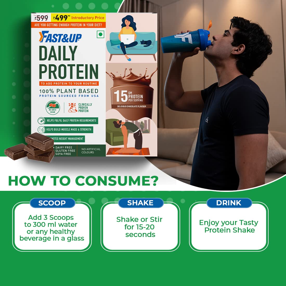 Fast&Up Daily Protein Delicious Chocolate Flavour Powder, 150 gm Price ...