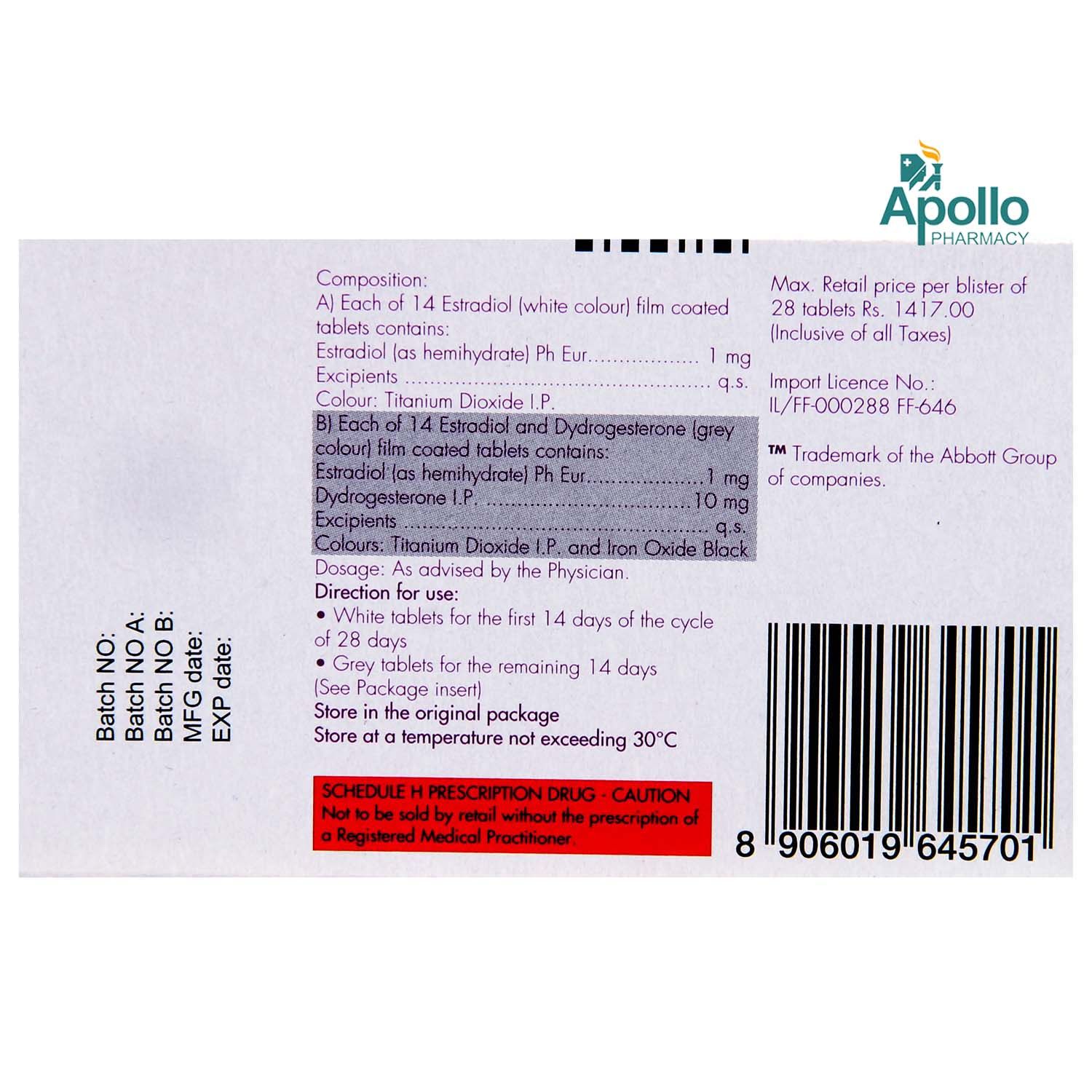 Femoston Tablet 28's Price, Uses, Side Effects, Composition - Apollo ...