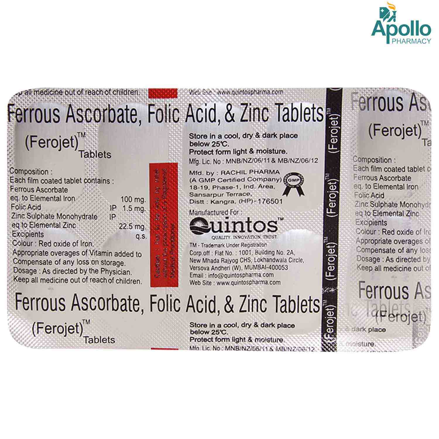 Ferojet Tablet 10's Price, Uses, Side Effects, Composition - Apollo ...