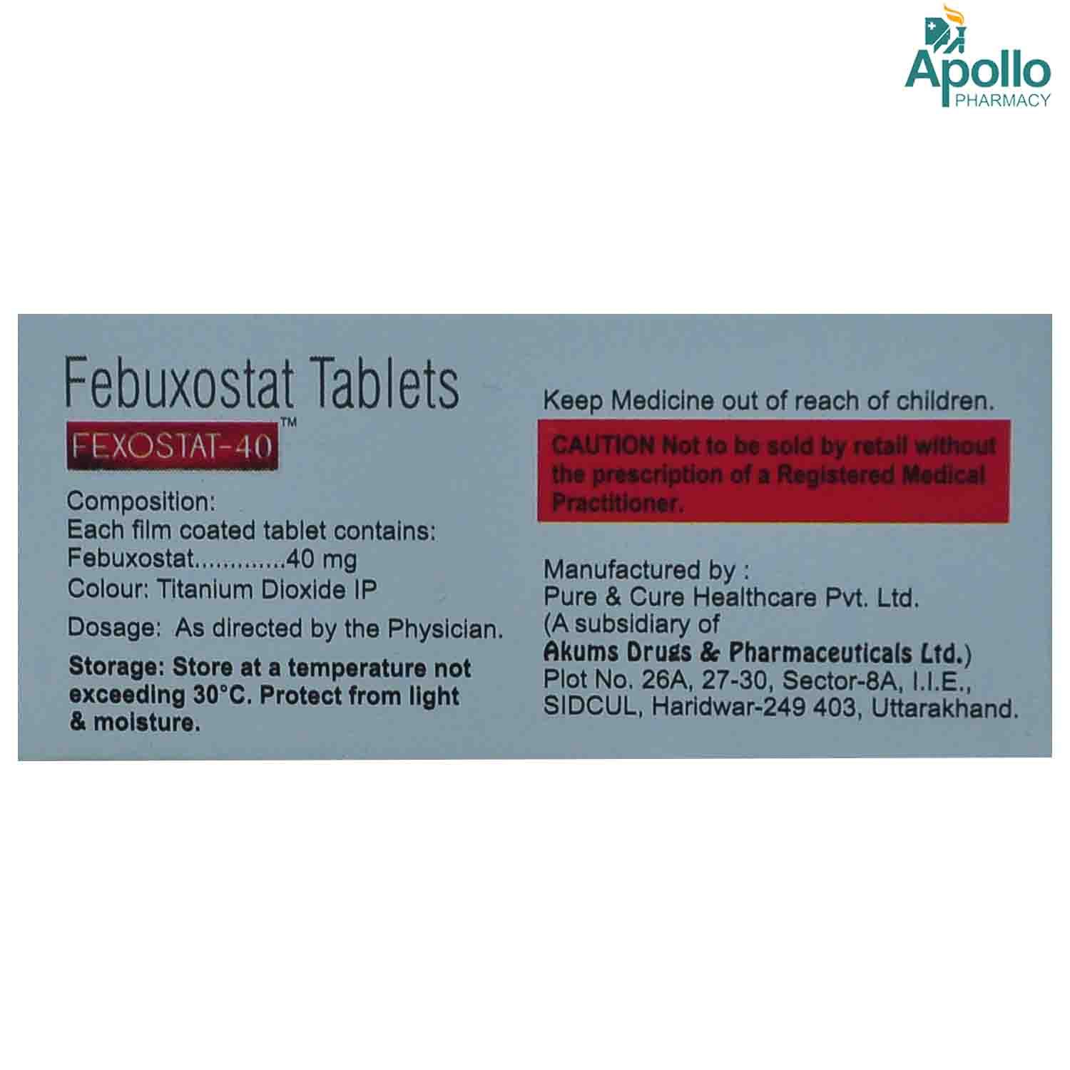 Fexostat-40 Tablet 10's Price, Uses, Side Effects, Composition - Apollo ...