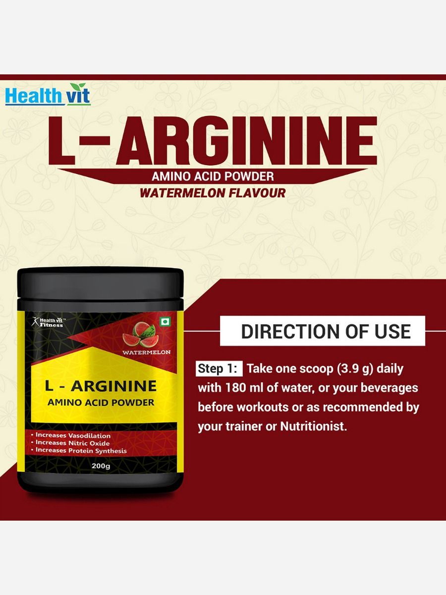 Healthvit L-Arginine Amino acid Watermelon Powder, 200 gm Price, Uses, Side Effects, Composition ...