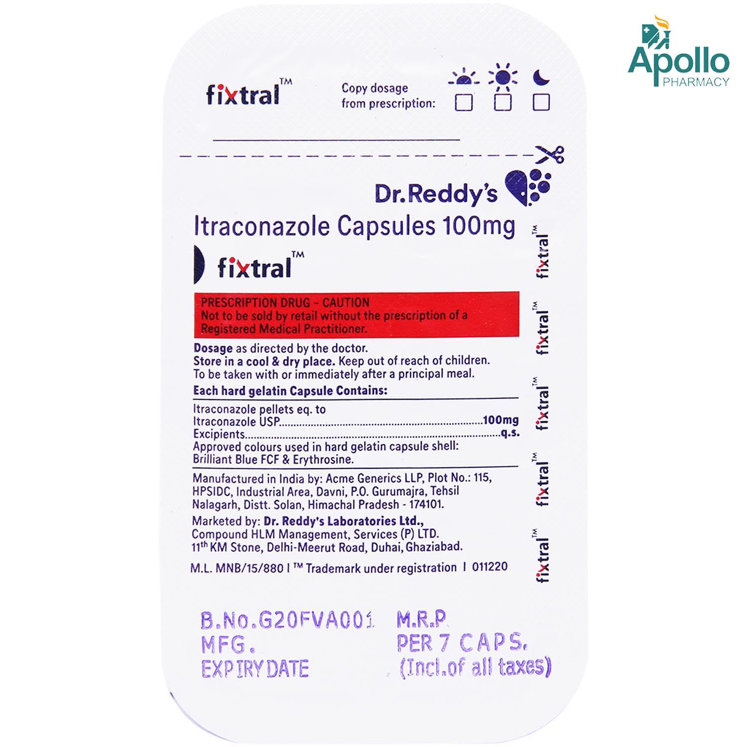 Fixtral 100 mg Capsule 7's Price, Uses, Side Effects, Composition ...