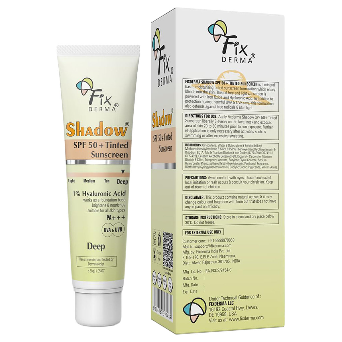 Buy Fixderma Shadow SPF 50 PA+++ Tinted Deep Sunscreen, 30 gm | 19 ...