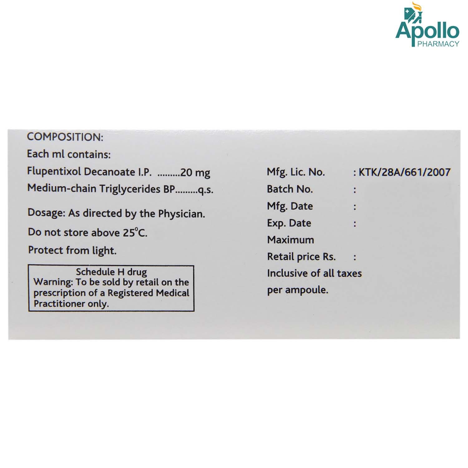 Fluanxol Depot 20 mg injection 1 ml Price, Uses, Side Effects ...
